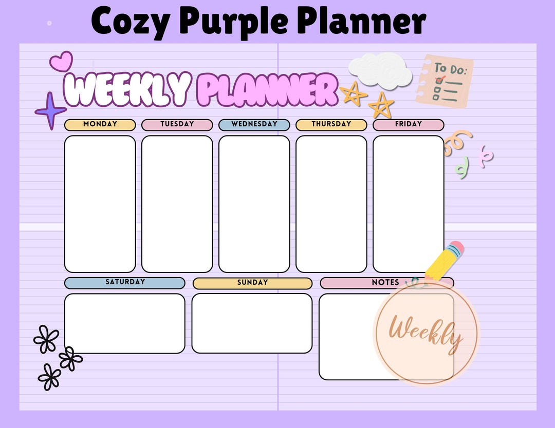 Purple Pastel Weekly Planner Printable | Kawaii Page | Digital Download ...