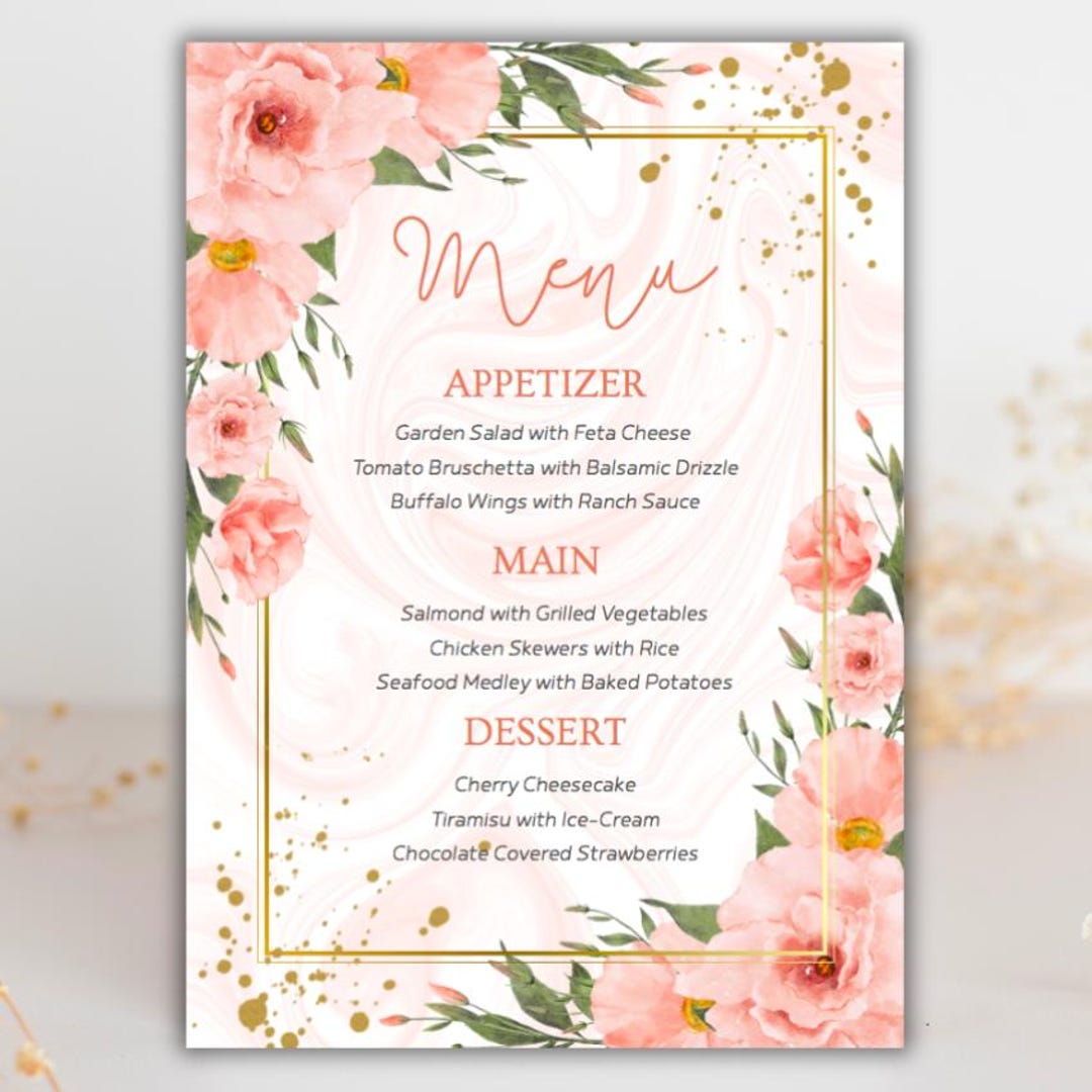 Peach Floral Birthday Menu Template, Editable (digital Download) - Etsy