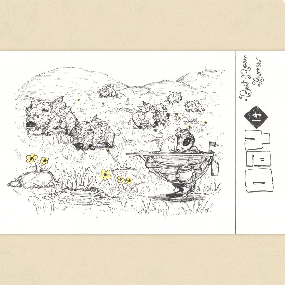 2024 Inktober Day 14 Original Ink Art Piece Boat Roam Burrow - Etsy