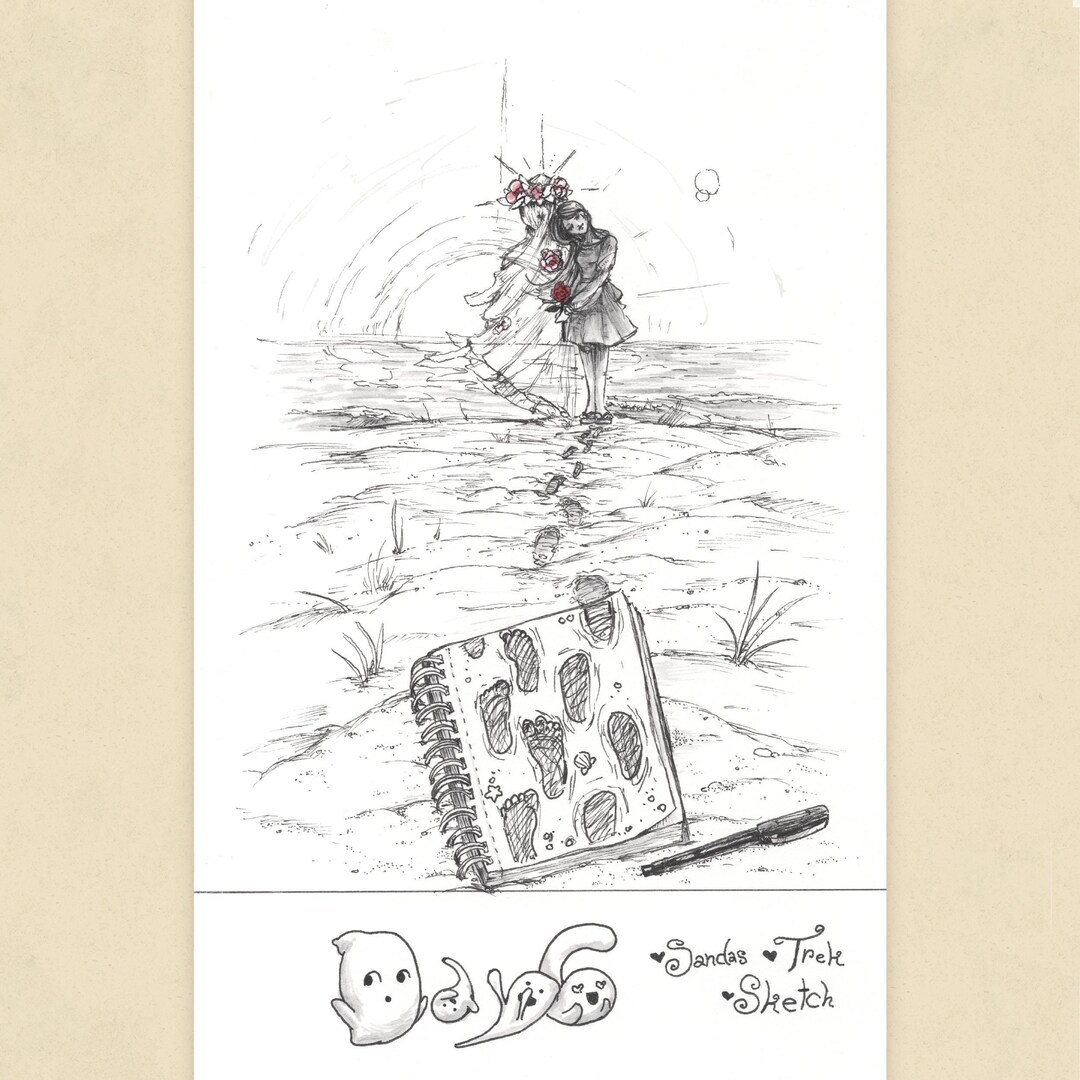 2024 Inktober Day 6 Original Ink Art Piece Sandals Trek Sketch - Etsy