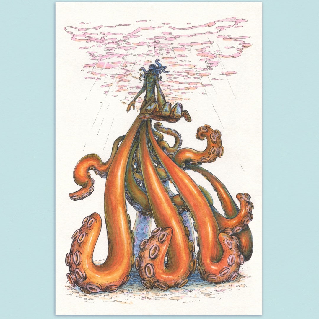 Mermay 2024 Original Colored Ink and Marker Art Piece Octopus Man - Etsy