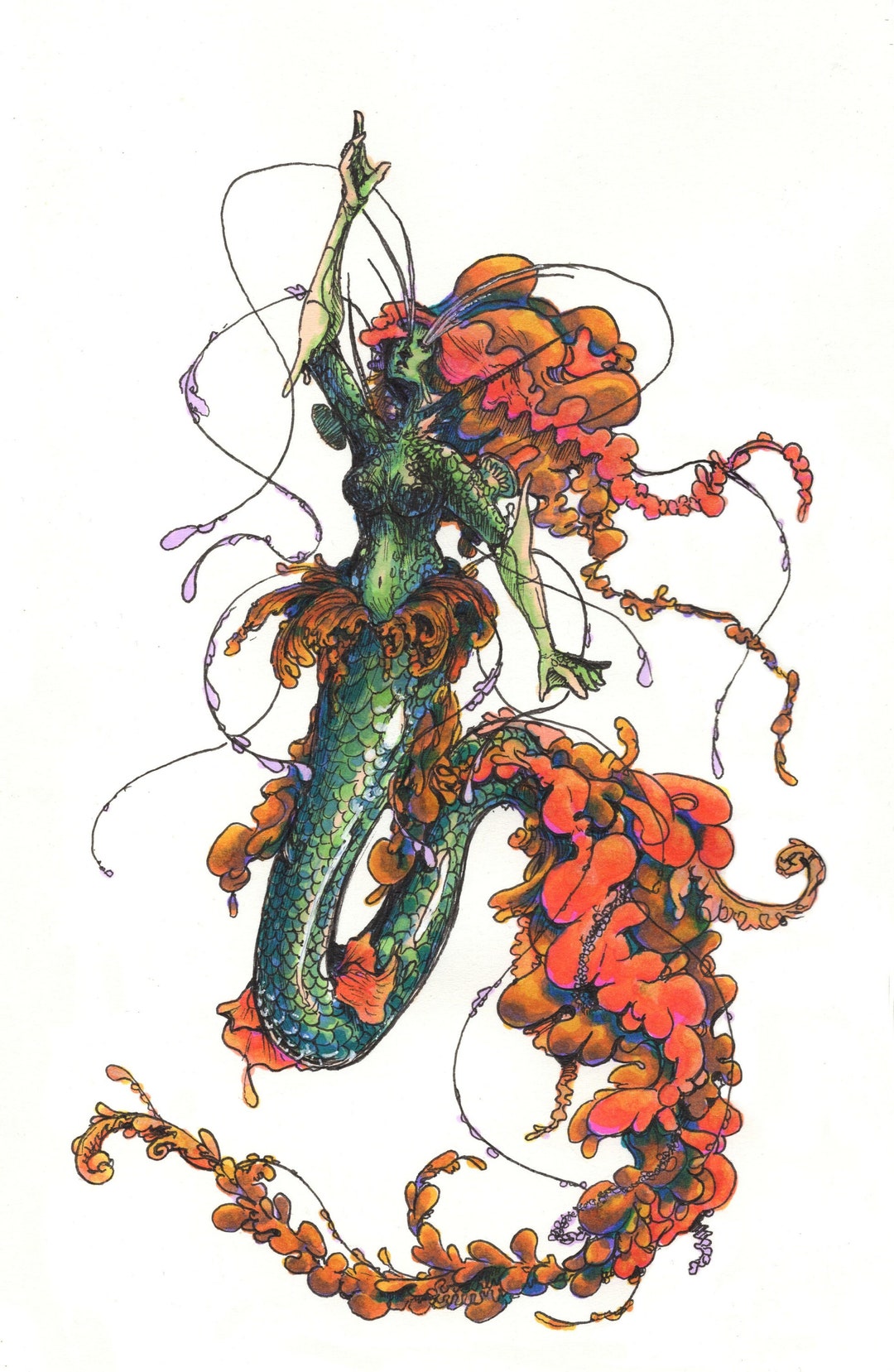 Mermay 2024 Original Colored Ink and Marker Art Piece - Etsy