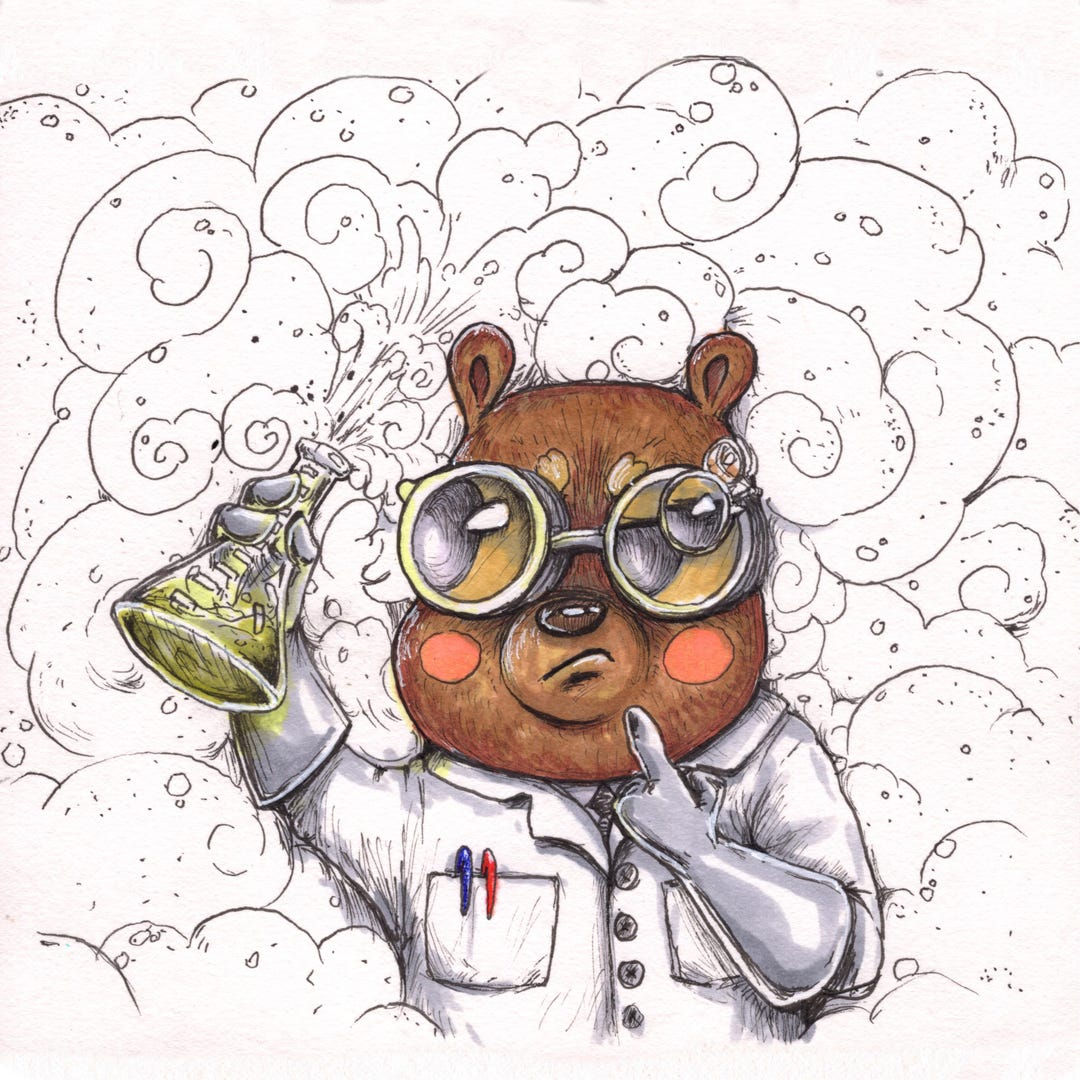 2025 Inktober Day 26 Original Ink Art Piece Laboratory Bear Puzzling - Etsy