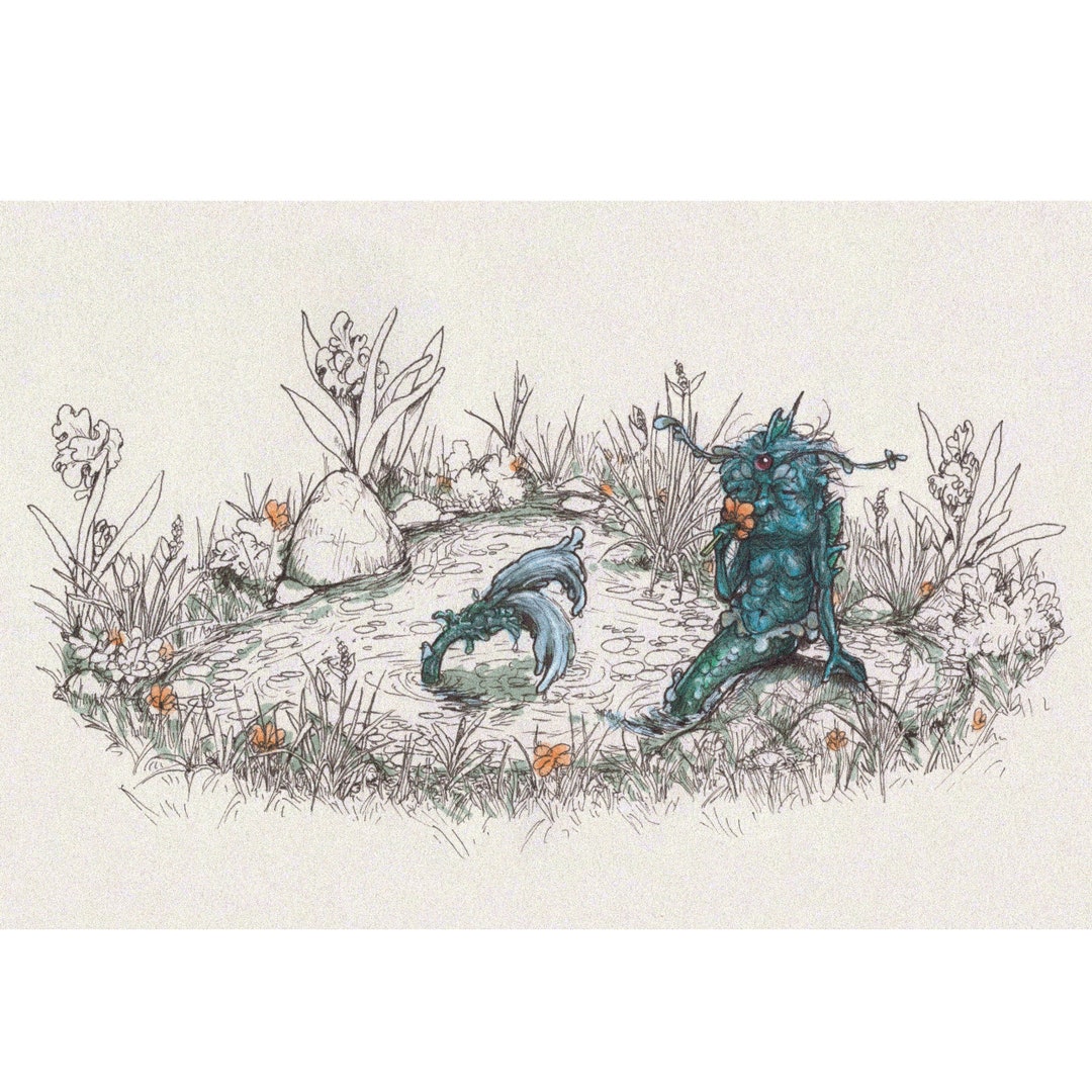 Mermay 2024 Original Colored Ink and Marker Art Piece River Fish Man - Etsy