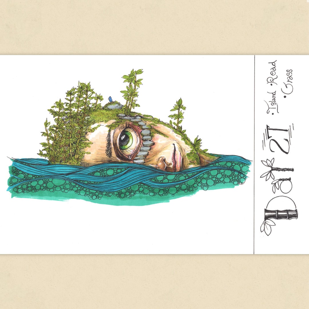 2024 Inktober Day 27 Original Ink Art Piece Island Road Grass - Etsy