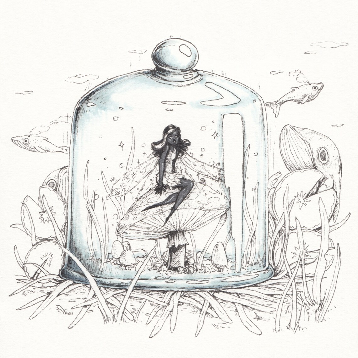 2022 Inktober Day 29 Original Art Piece Uhoh Fae Pad Whale - Etsy