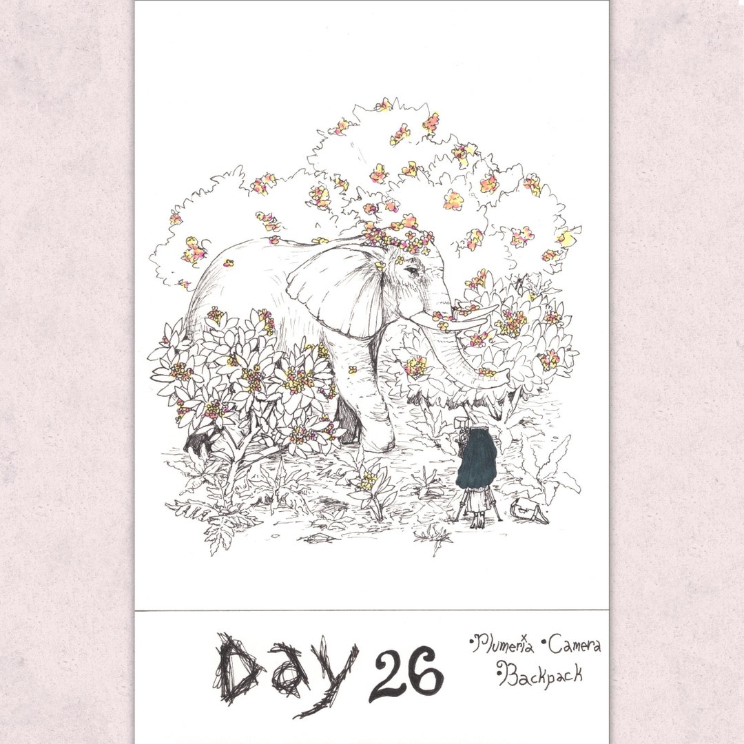 2024 Inktober Day 26 Original Ink Art Piece Plumeria Camera Backpack - Etsy