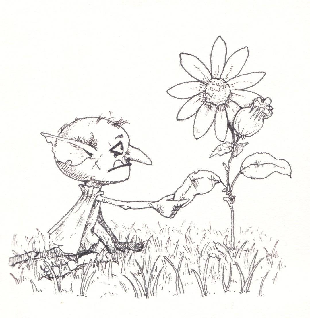 Inktober Day 2020 5 Tinta original Flower Goblin - Etsy España