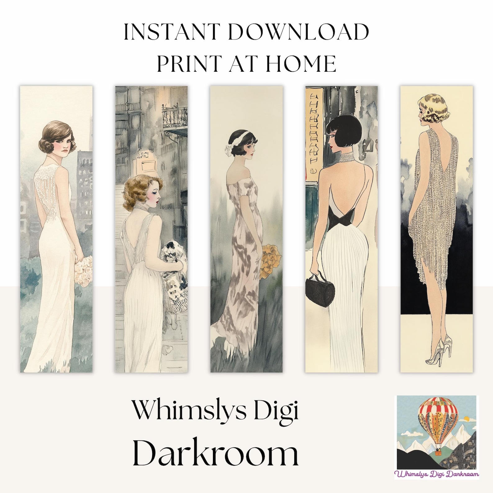 1920s Fashion Bookmarks - Printable Flapper Style Ephemera (digital ...