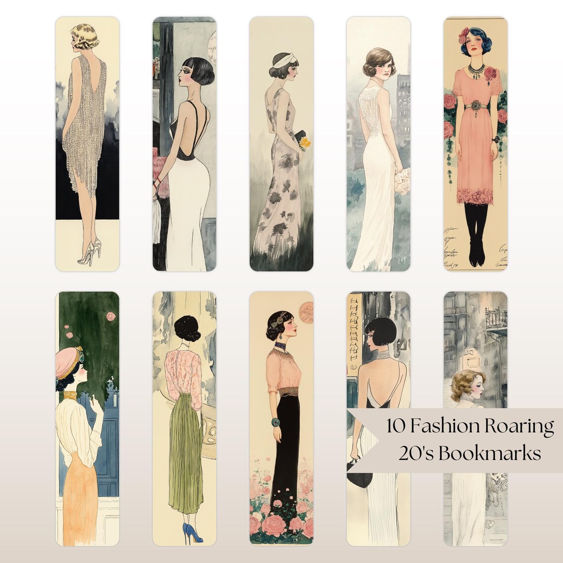 1920s Fashion Bookmarks - Printable Flapper Style Ephemera (digital ...