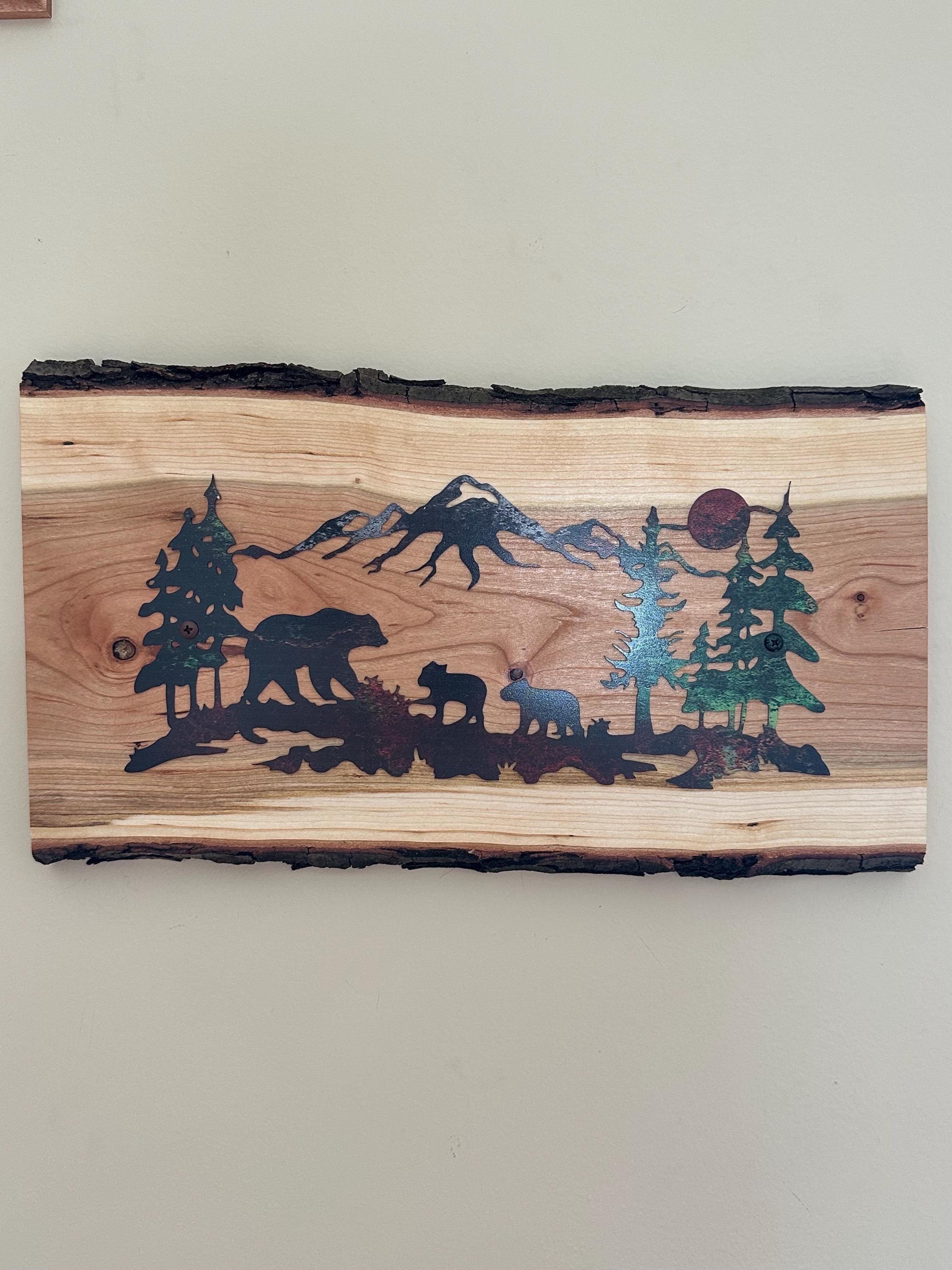 Mountain Home Decor Wildlife Display Bear Cub Wooden Accent Cabin Room ...
