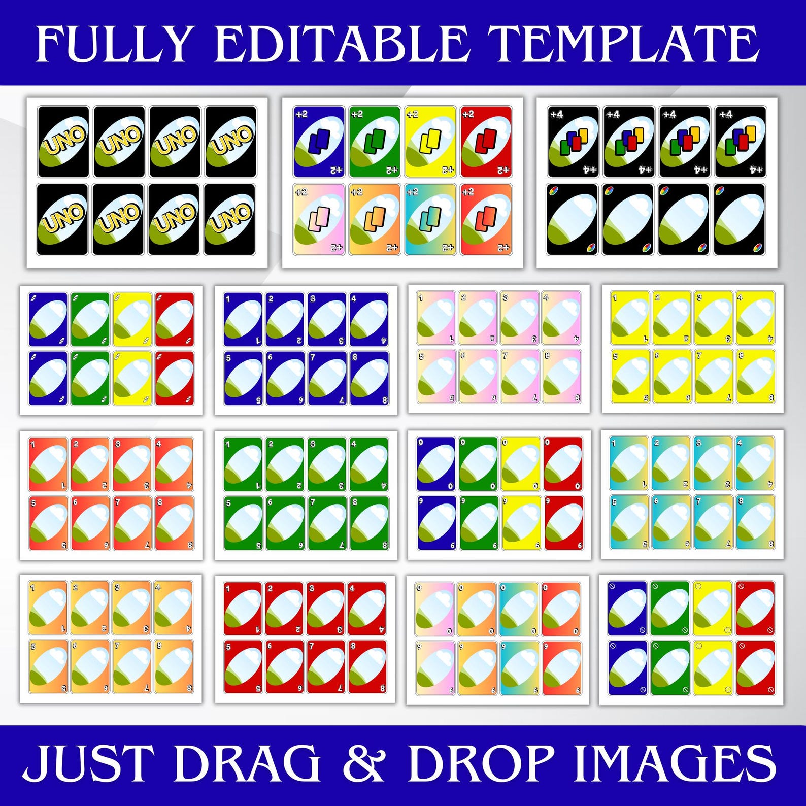 Uno Card Template Editable Canva Playing Card Template Printable Blank ...