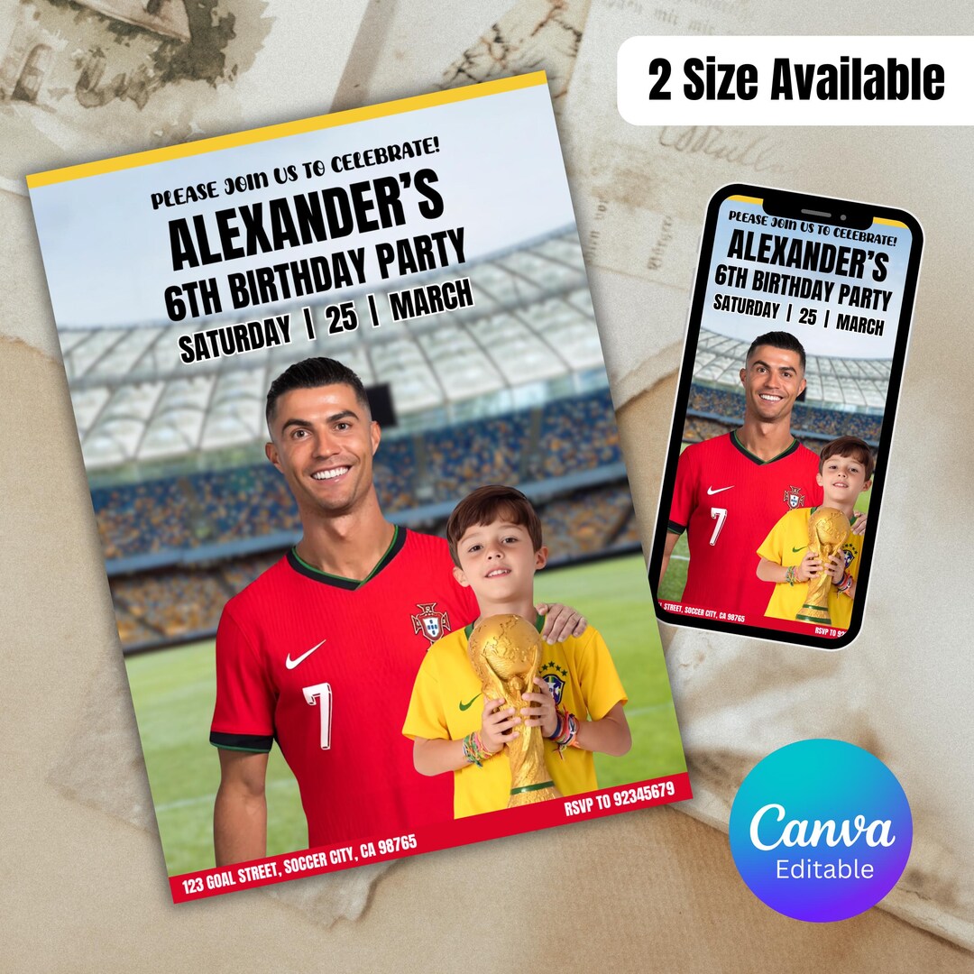 Cristiano Ronaldo Birthday Invitation | Made to Order Customizable ...
