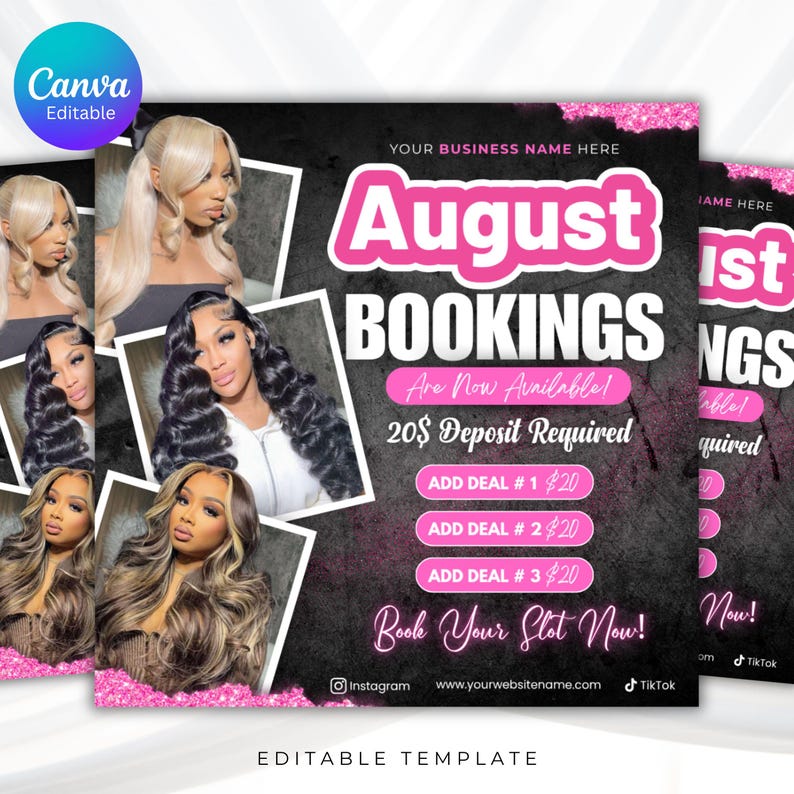 August Booking Flyer, DIY Flyer Template Design, August Appointment ...