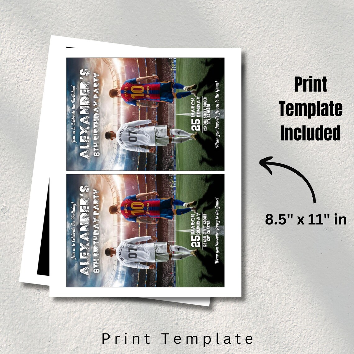 Ronaldo Vs Messi Birthday Invitation Birthday Card, Editable Invite ...