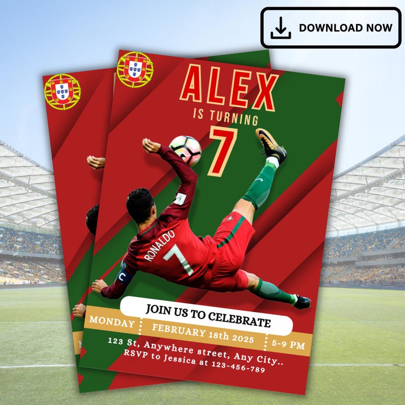 Ronaldo Birthday Invitation, CR7 Invitation, Editable Ronaldo ...