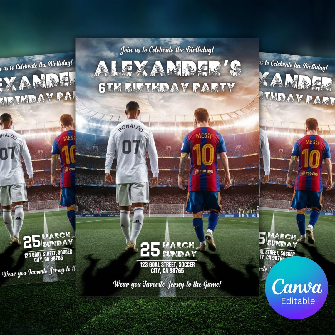 Ronaldo Vs Messi Birthday Invitation Birthday Card, Editable Invite ...