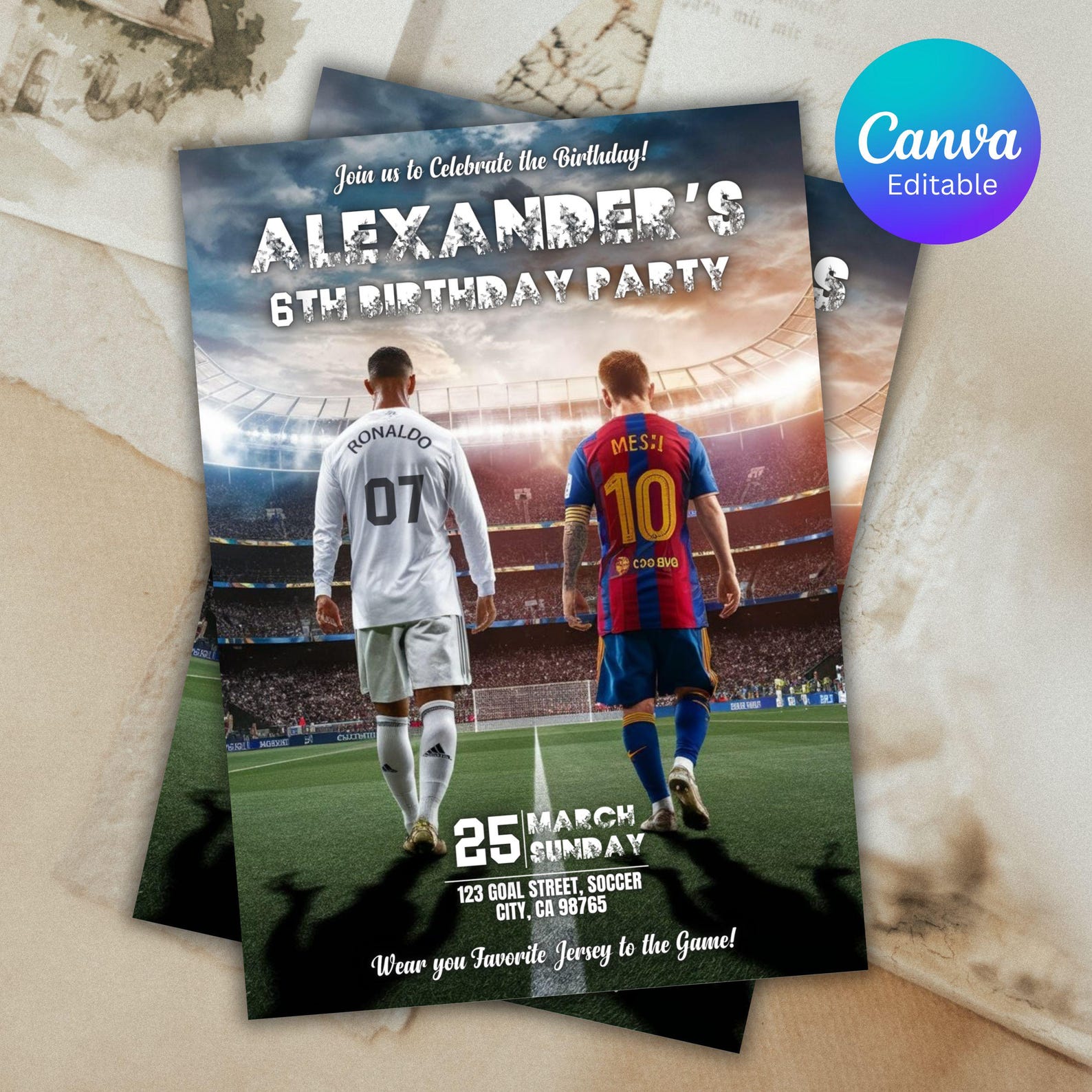 Ronaldo Vs Messi Birthday Invitation Birthday Card, Editable Invite ...