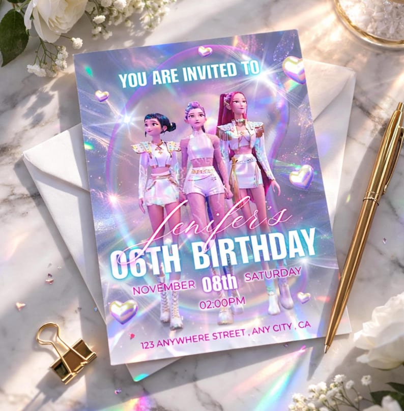 Kpop Demon Hunters Birthday Invitation Template | Editable Canva ...