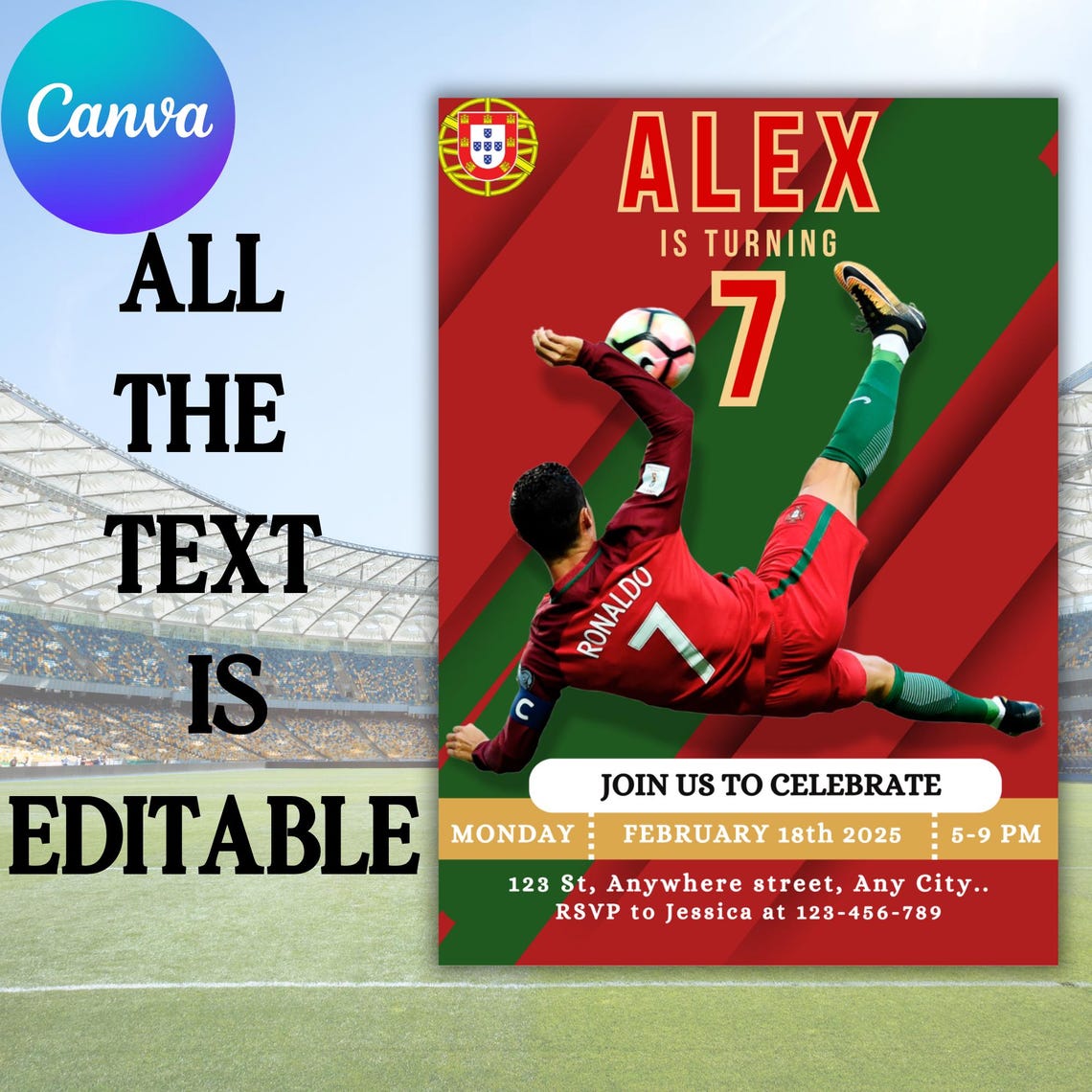 Ronaldo Birthday Invitation, CR7 Invitation, Editable Ronaldo ...