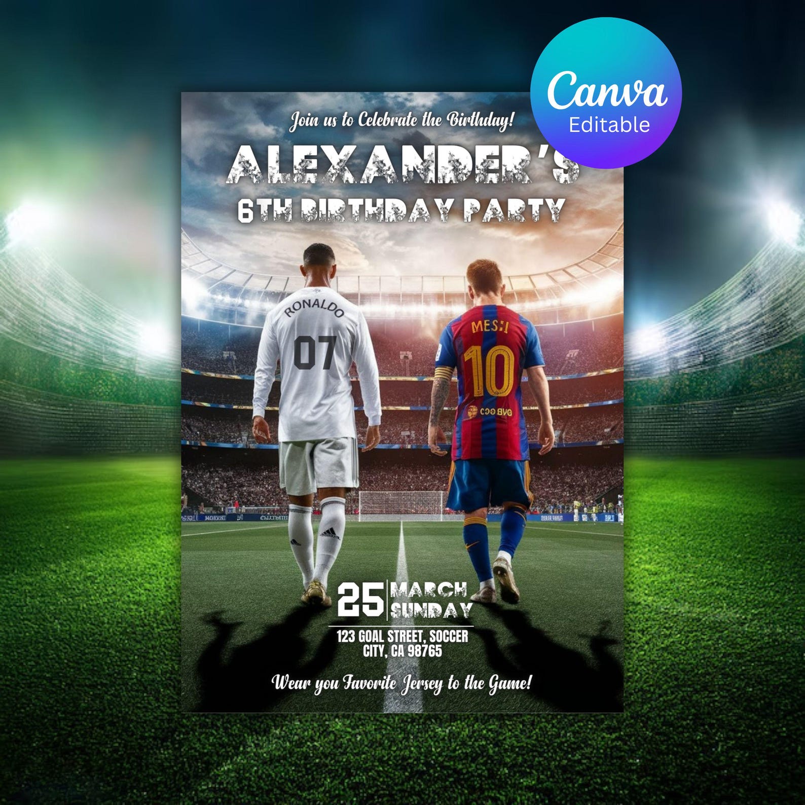 Ronaldo Vs Messi Birthday Invitation Birthday Card, Editable Invite ...