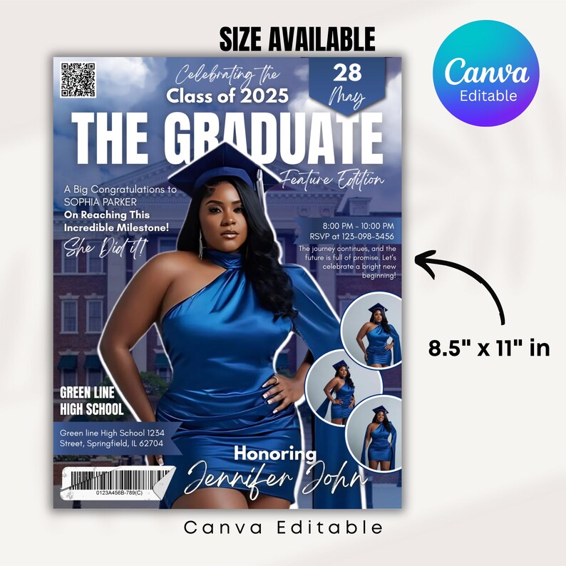 Magazine Cover Graduation Invite, DIY Flyer Template Design, Graduation ...