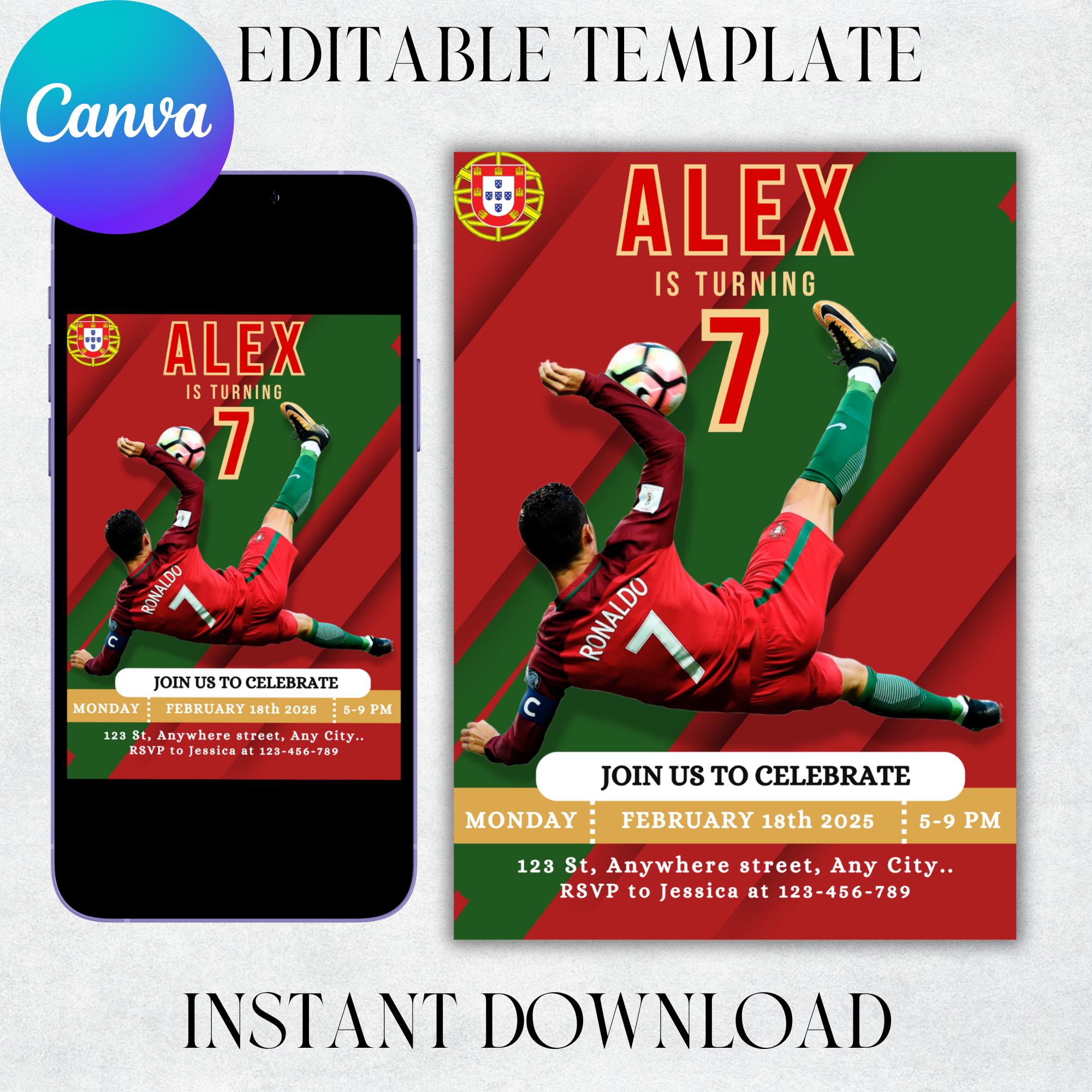 Ronaldo Birthday Invitation, CR7 Invitation, Editable Ronaldo ...