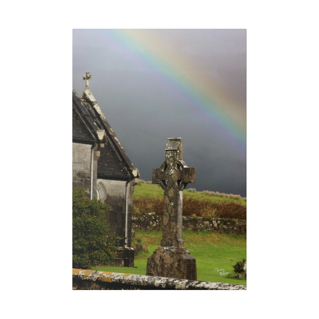 Canvas Art Print - Rainbow Celtic Cross Photograph; Irish Church Art ...