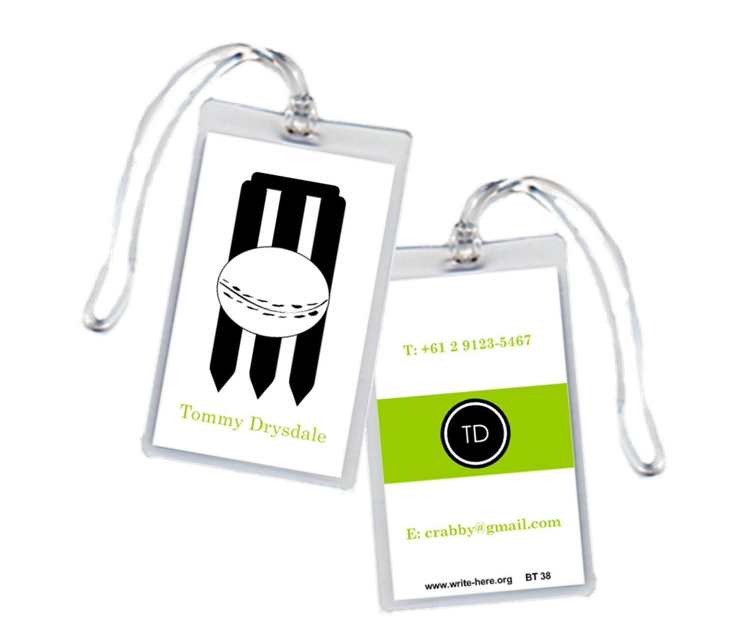 Personalized Luggage Tags Cricket Bat Ball Stumps Wicket Set of 2 ...