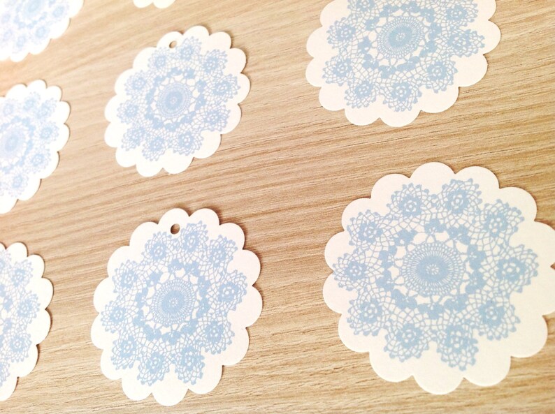 Doily Gift Tags Pale Blue Round Gift Tag Favour Tags | Etsy