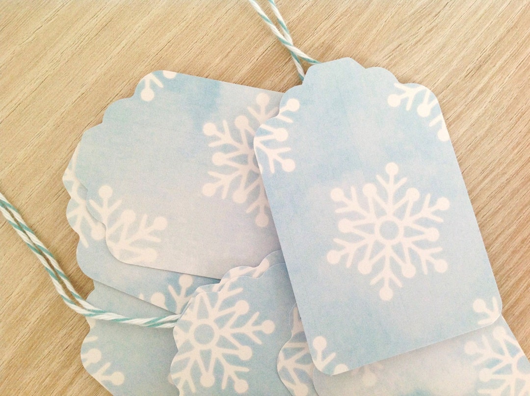Blue Snowflake Gift Tags Watercolour Vintage Gift Tag Party Favour Tags ...