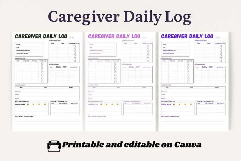 Caregiver Planner Medical Binder Records Printable Caregiver Schedule ...