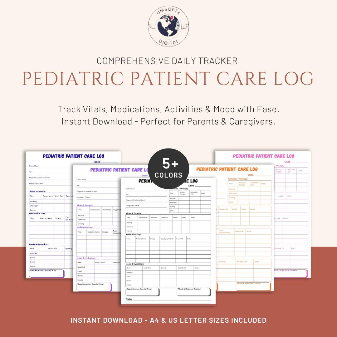 Pediatric Patient Care Log – Colorful Printable Daily Health Tracker ...