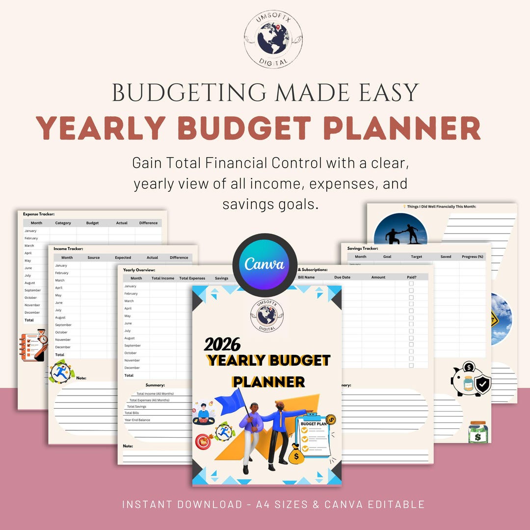2026 Yearly Financial Planner | Annual Budget Tracker | Income ...