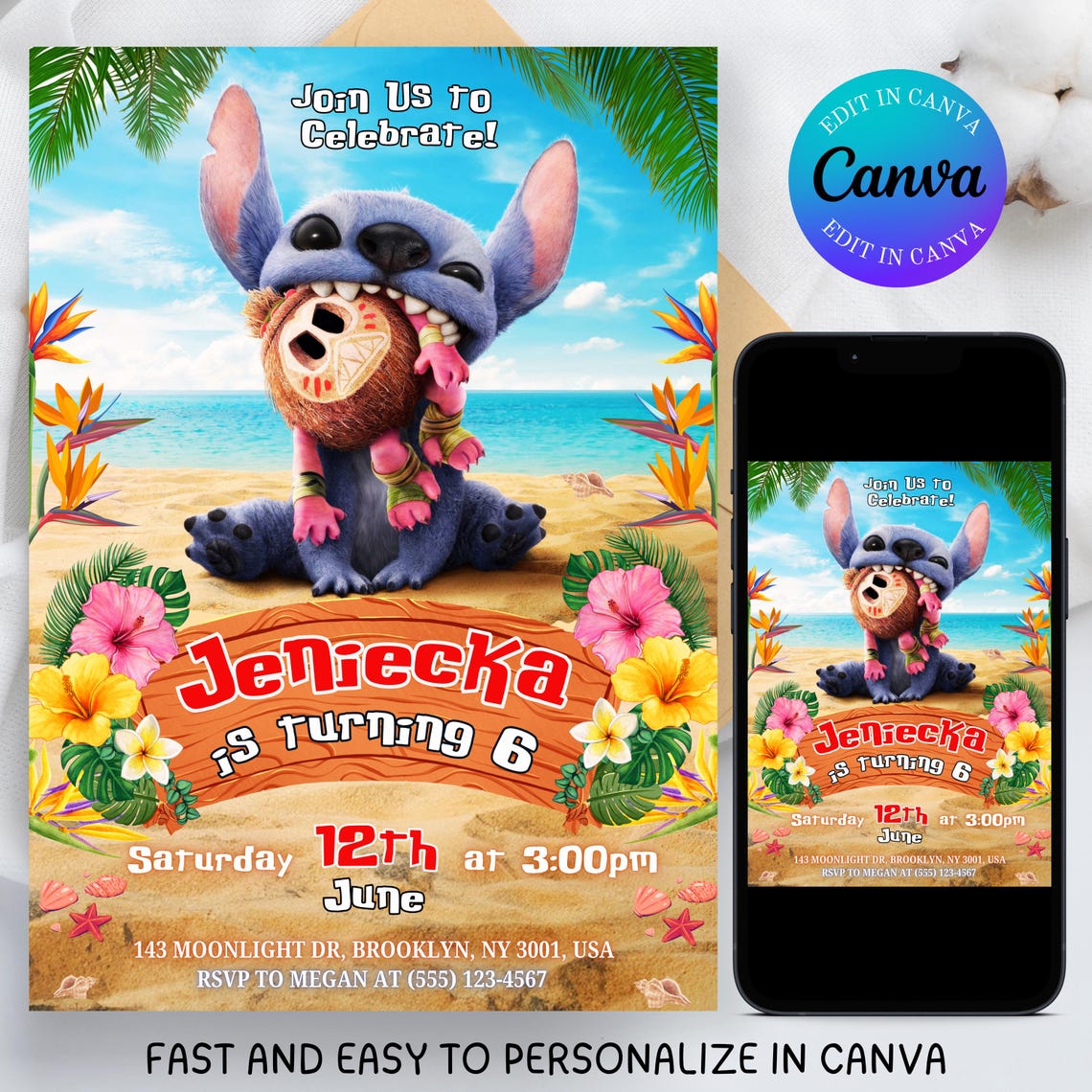 Editable Stitch Birthday Invitation, Stitch Invitation, Lilo and Stitch ...