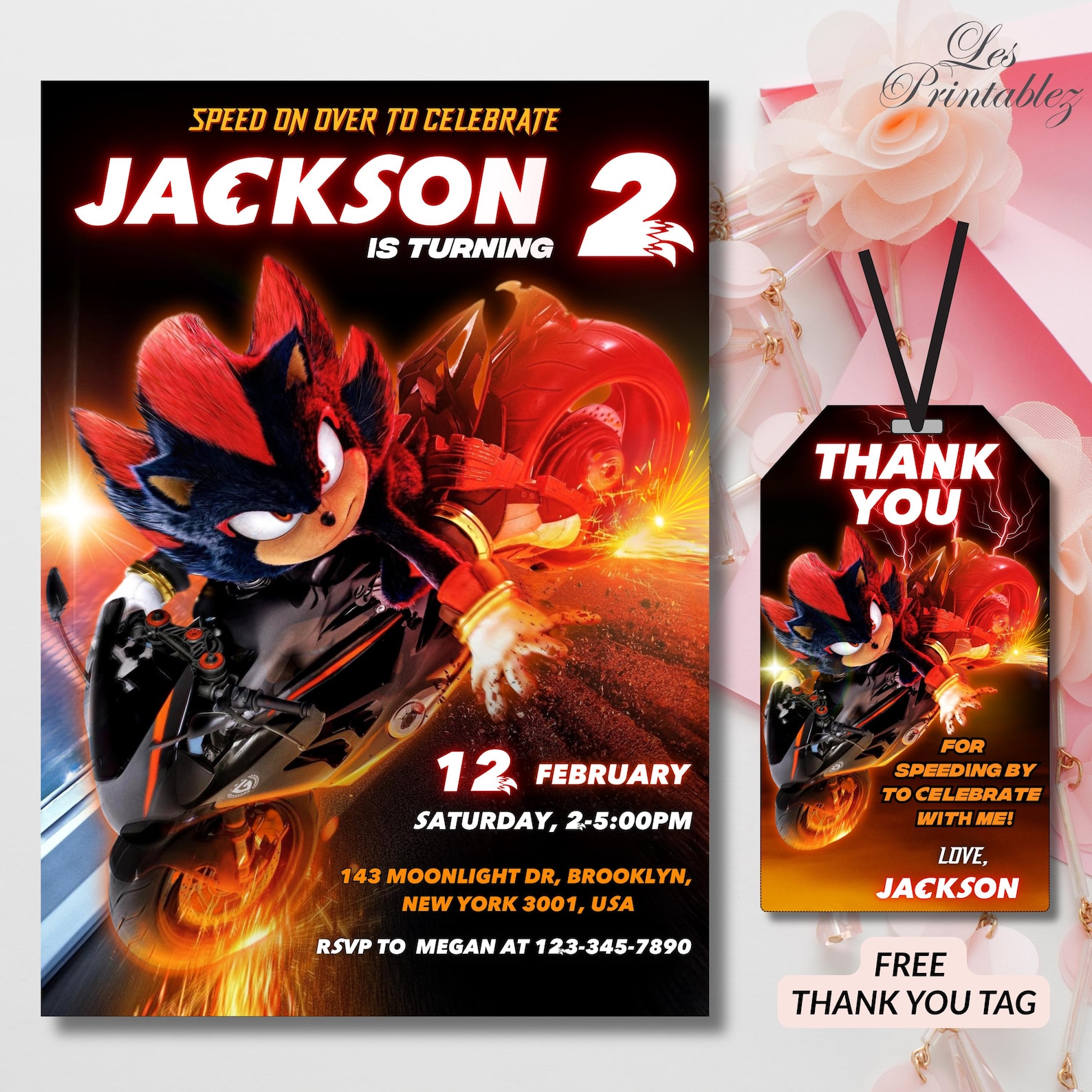 Editable Shadow Birthday Invitation, Shadow the Hedgehog Birthday ...