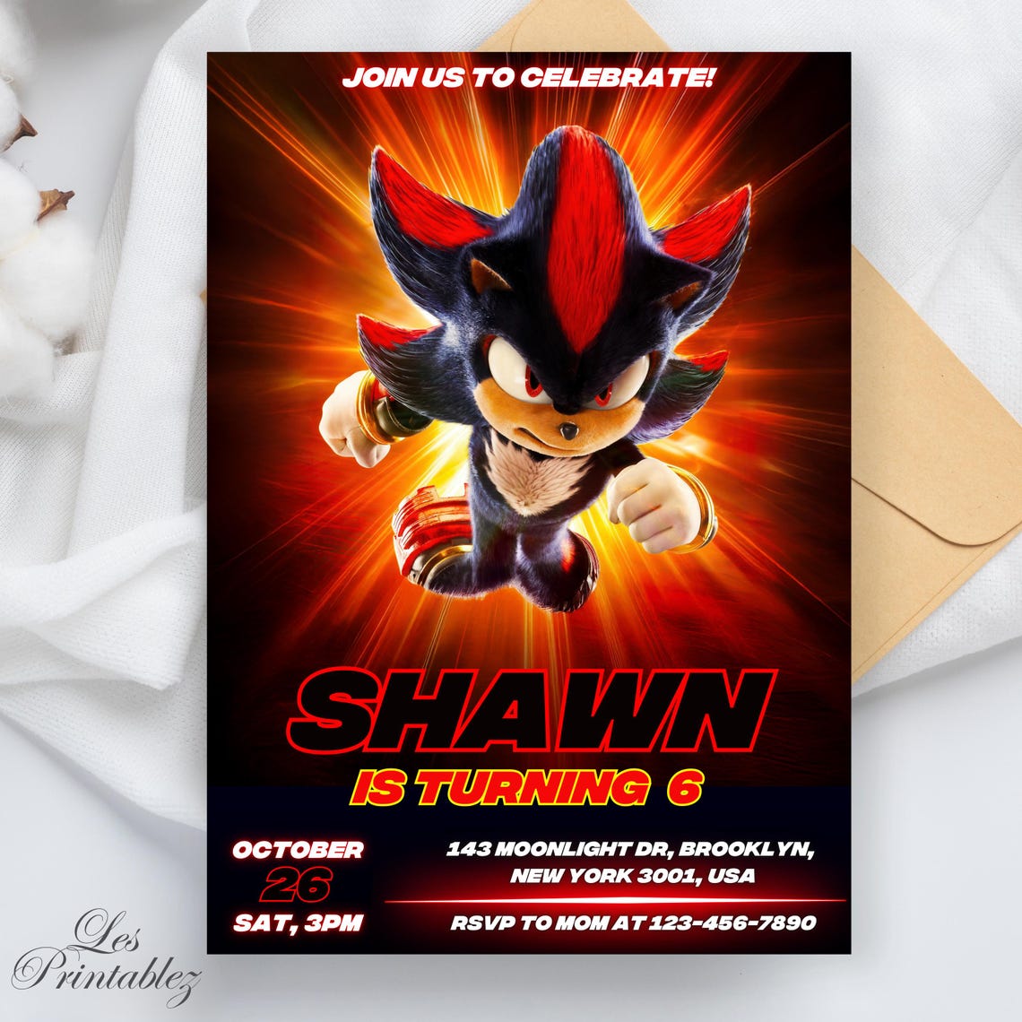 Editable Shadow Birthday Invitation, Shadow the Hedgehog Birthday ...