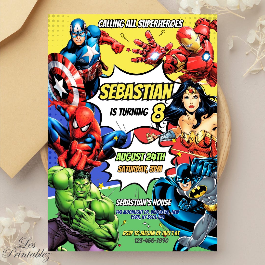 Editable Superheroes Birthday Invitation, Superhero Birthday Invite ...