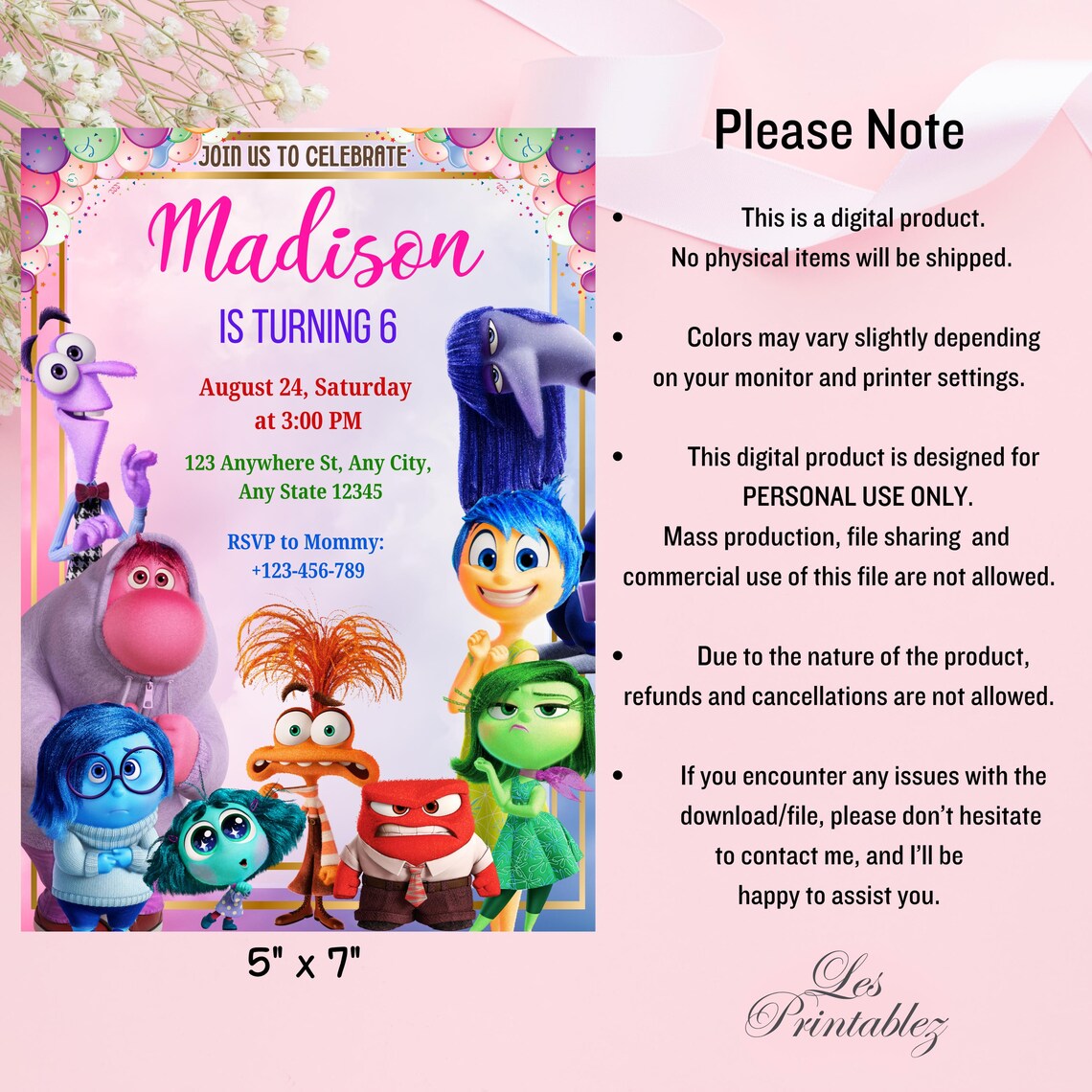 Editable Inside Out 2 Birthday Invitation, Inside Out 2 Invitation ...