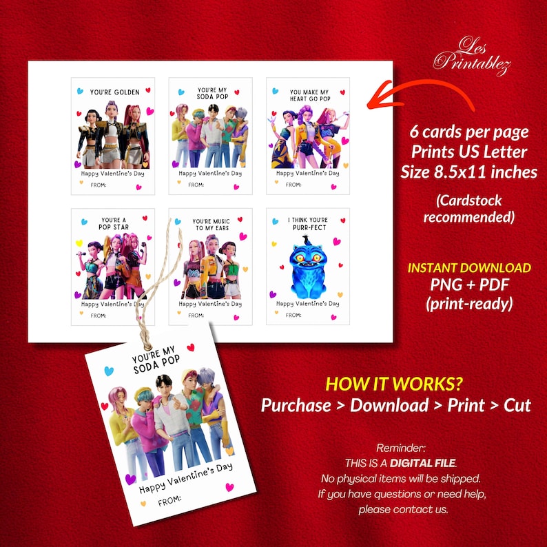 Printable Kpop Demon Hunters Valentines, Kpop Valentine Cards, K-pop ...