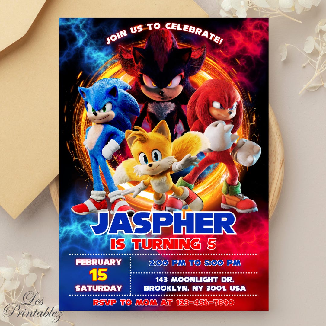 Invitación editable de Sonic 3, plantilla de cumpleaños de Sonic 3 ...