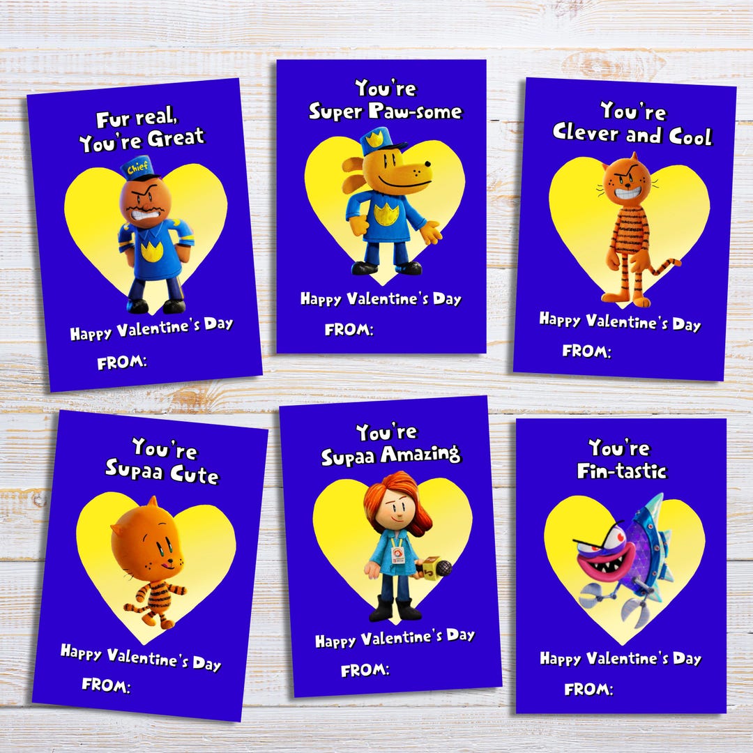 Printable Dog Man Valentine's Day Cards, Dogman Comic Kids Valentine ...