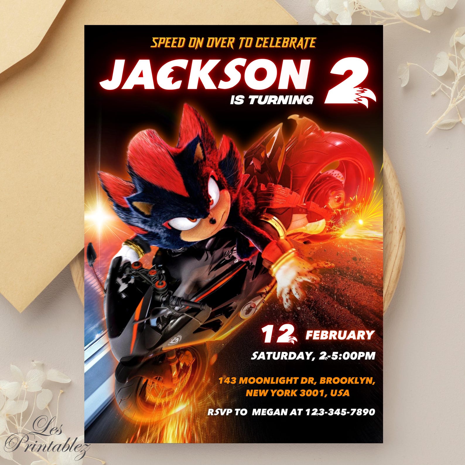 Editable Shadow Birthday Invitation, Shadow the Hedgehog Birthday ...