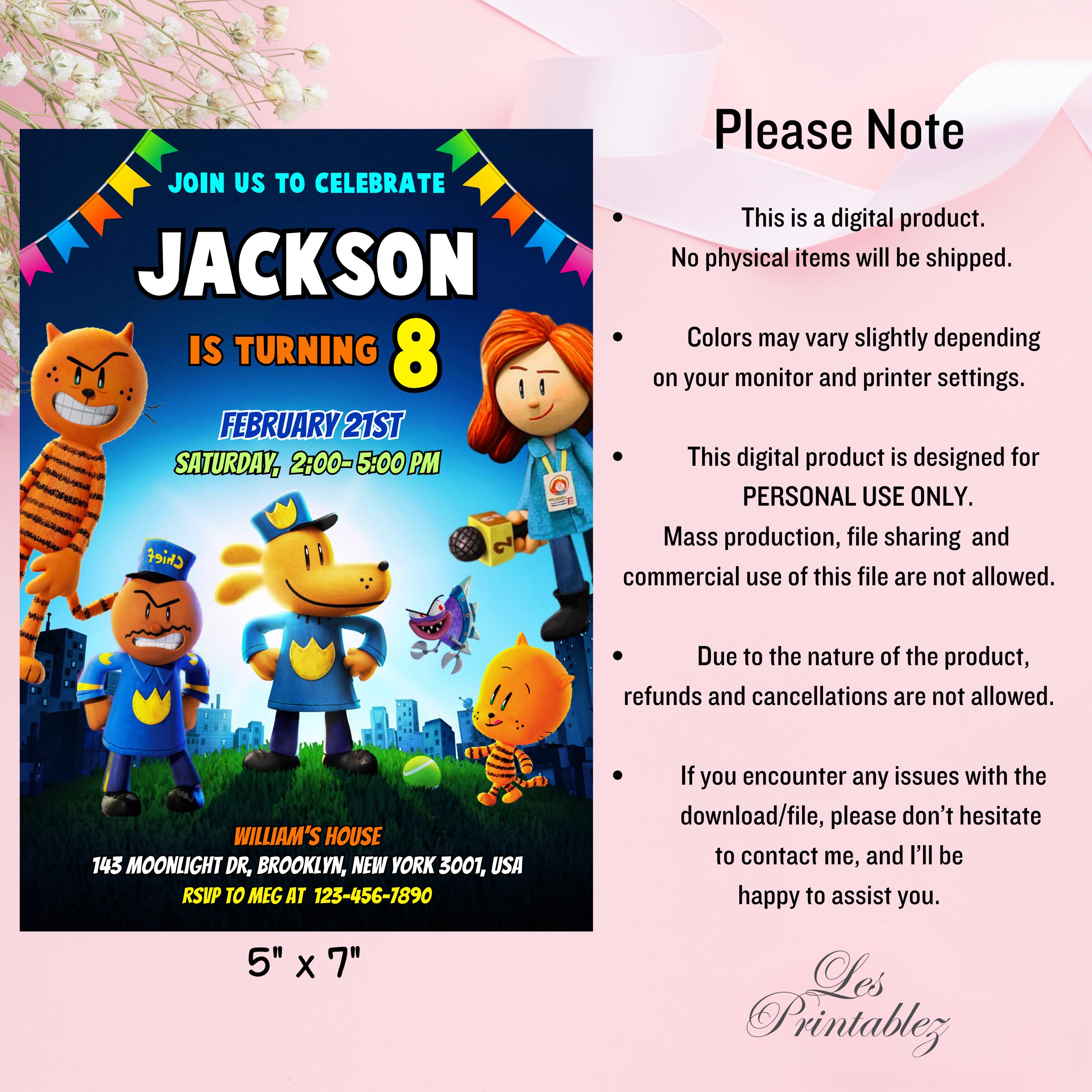 Editable Dog Man Birthday Invitation, Dog Man Invitation, Editable Kids ...