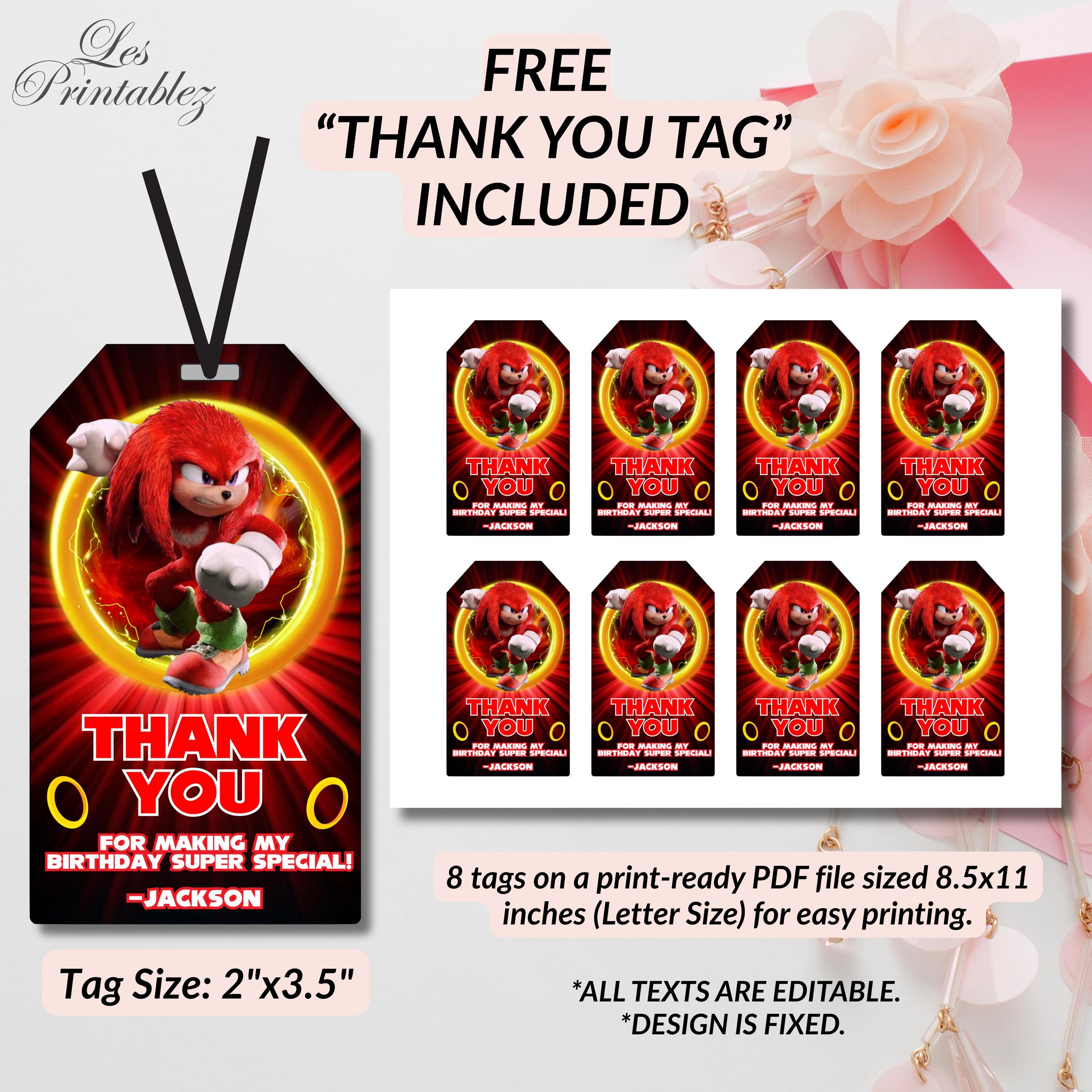 Editable Knuckles the Echidna Invitation, Sonic Knuckles Birthday ...