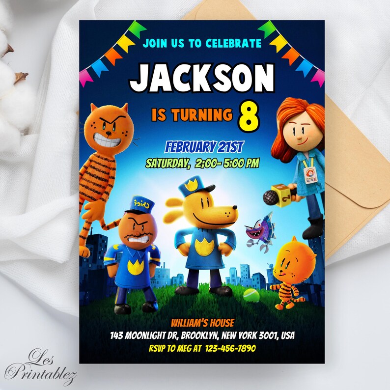 Editable Dog Man Birthday Invitation, Dog Man Invitation, Editable Kids ...