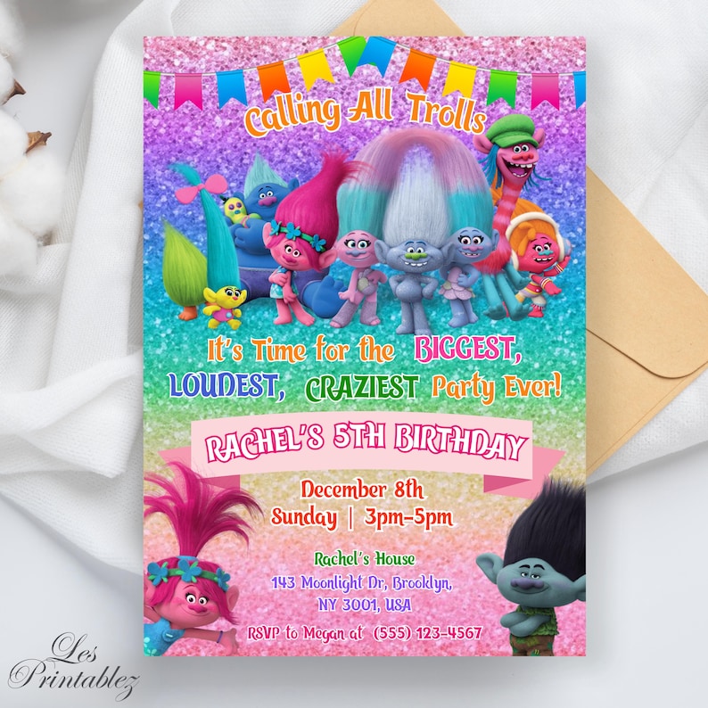 Editable Trolls Invitation, Printable Trolls Birthday Invitation ...