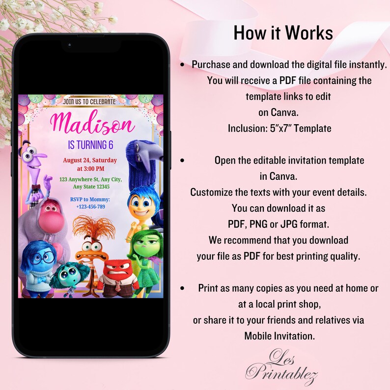 Editable Inside Out 2 Birthday Invitation, Inside Out 2 Invitation ...