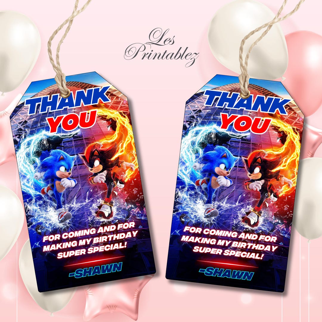 Editable Sonic the Hedgehog Birthday Party Favor Tag, Sonic 3 Thank You ...