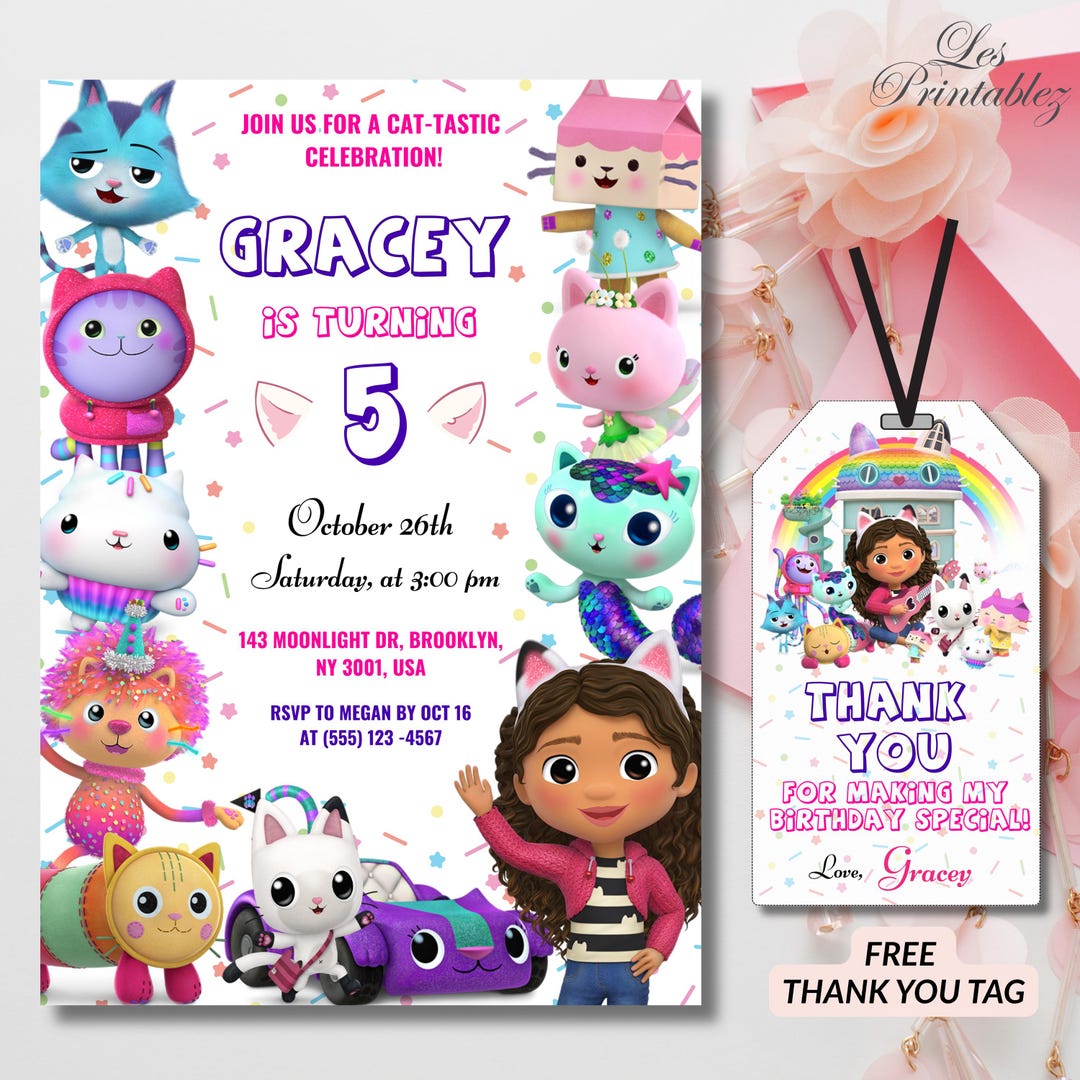 Editable Gabby's Dollhouse Birthday Invitation, Gabbys Dollhouse Party ...